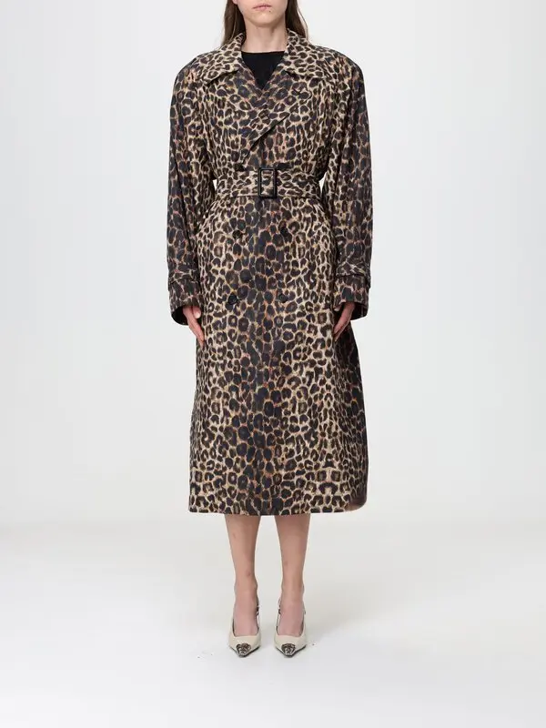 Saint Laurent Animal Print Double-breasted Trench Coat With Belt