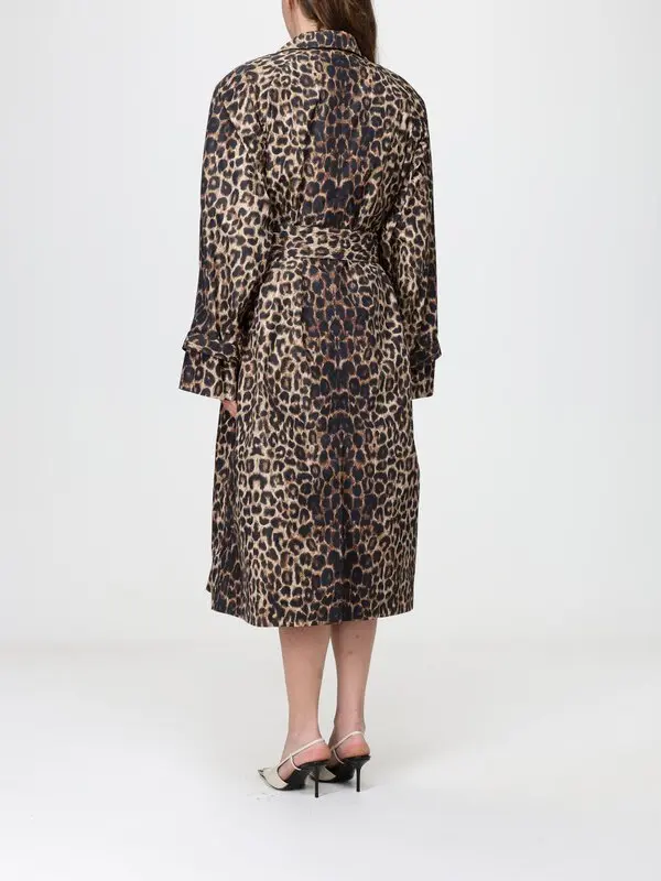 Saint Laurent Animal Print Double-breasted Trench Coat With Belt