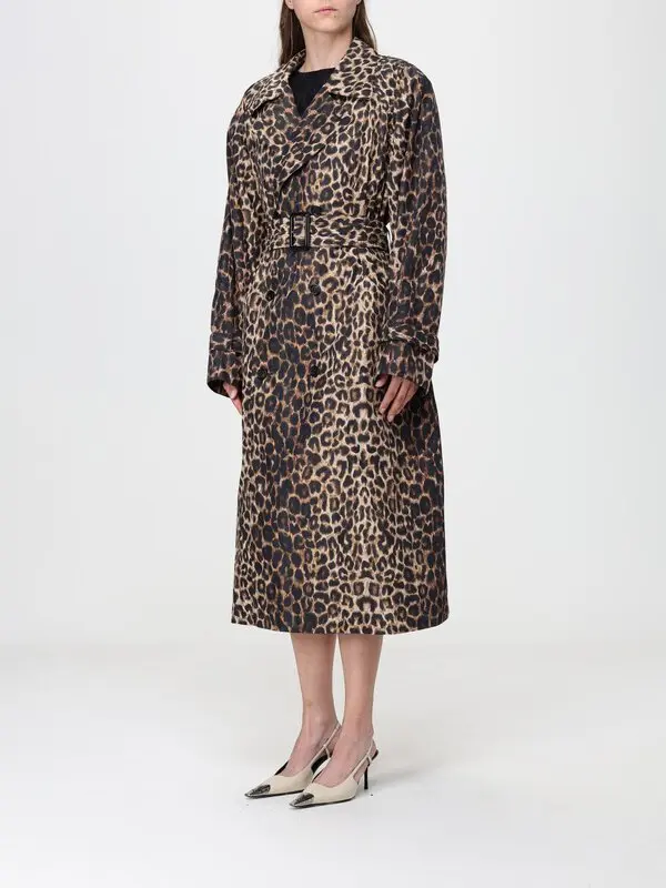 Saint Laurent Animal Print Double-breasted Trench Coat With Belt