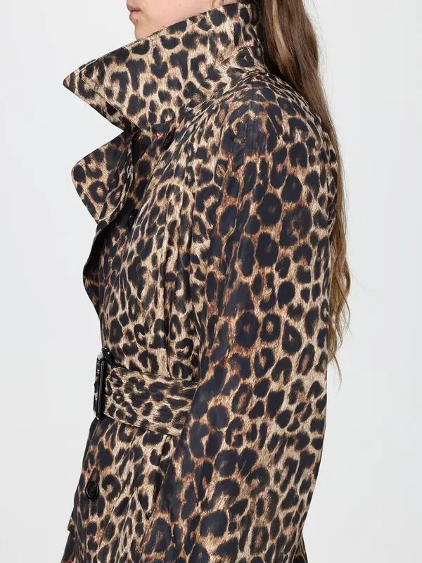 Saint Laurent Animal Print Double-breasted Trench Coat With Belt