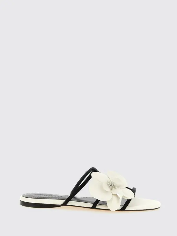 Zimmermann Orchid Leather And Twill Sandal With Floral Applications - White