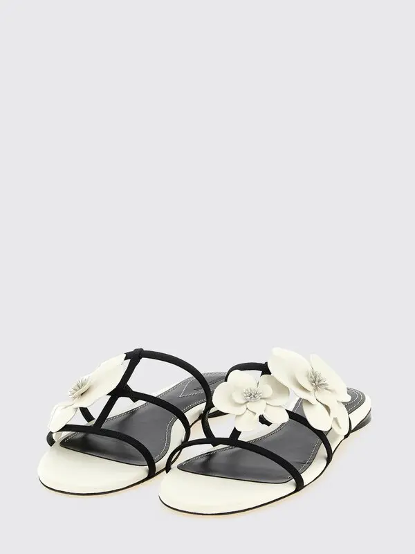 Zimmermann Orchid Leather And Twill Sandal With Floral Applications - White