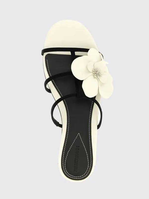 Zimmermann Orchid Leather And Twill Sandal With Floral Applications - White