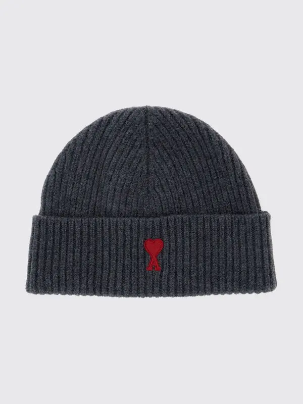 AMI Paris Ribbed Wool Hat - Grey
