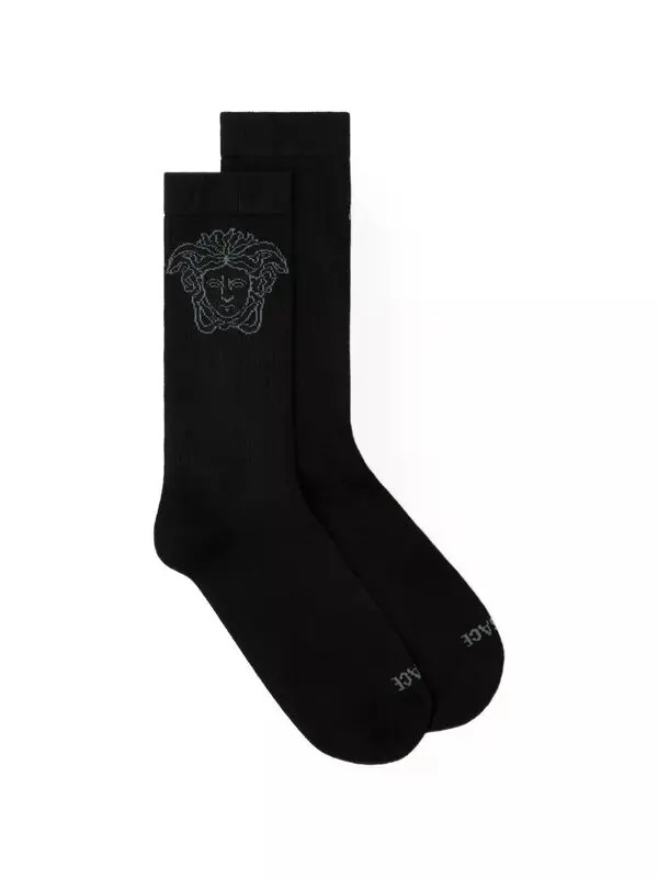 Versace Jacquard Cotton Ribbed Socks - Black
