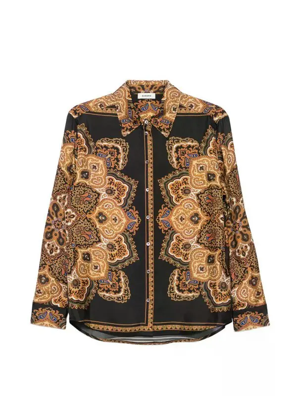 Sandro Pattern Silk Shirt - Black