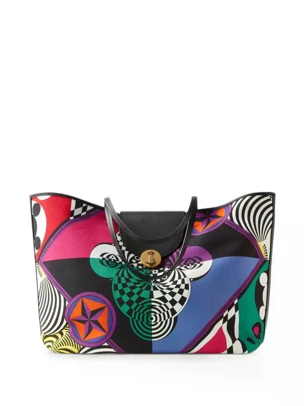 Versace Vivian Printed Large Canvas Tote - Black