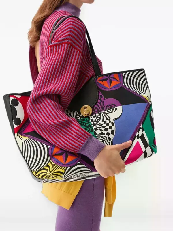 Versace Vivian Printed Large Canvas Tote - Black