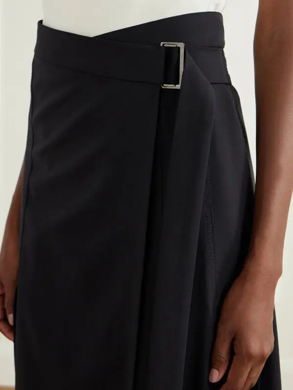 Brunello Cucinelli Pleated Wool-blend Wrap Midi Skirt