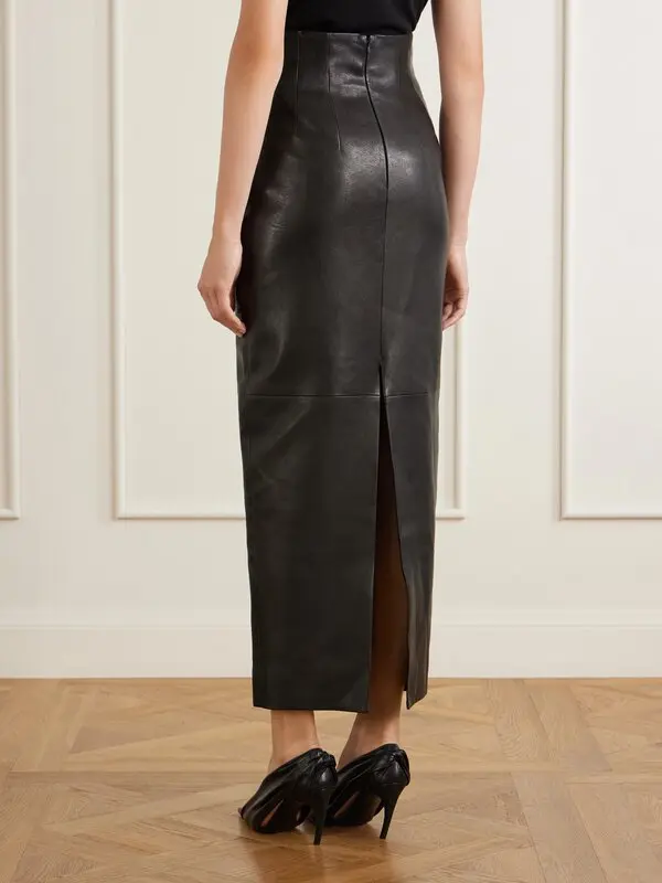 Khaite Loxley Leather Midi Skirt