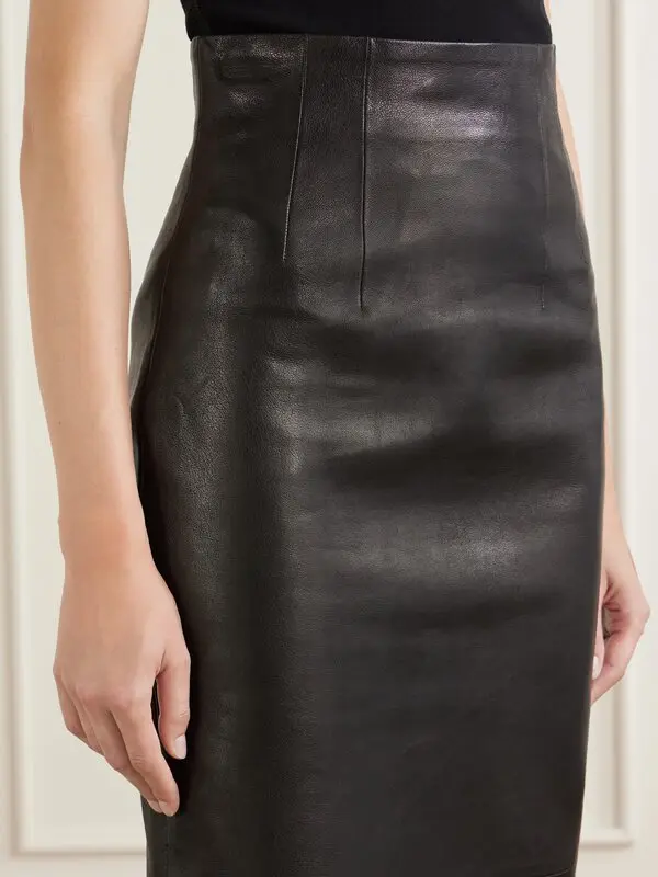 Khaite Loxley Leather Midi Skirt