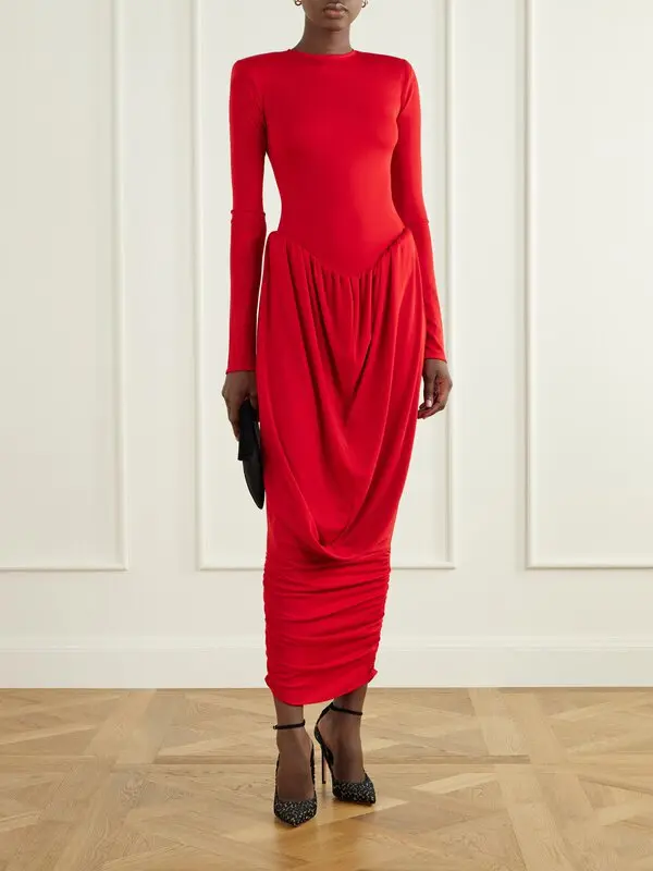 ILKYAZ OZEL Camino Gathered Crepe Gown