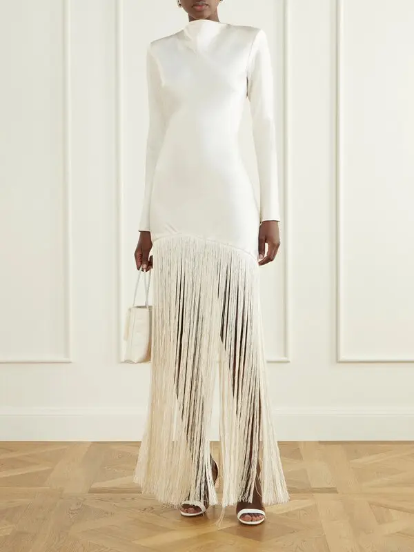 ILKYAZ OZEL Vesper Fringed Satin Gown