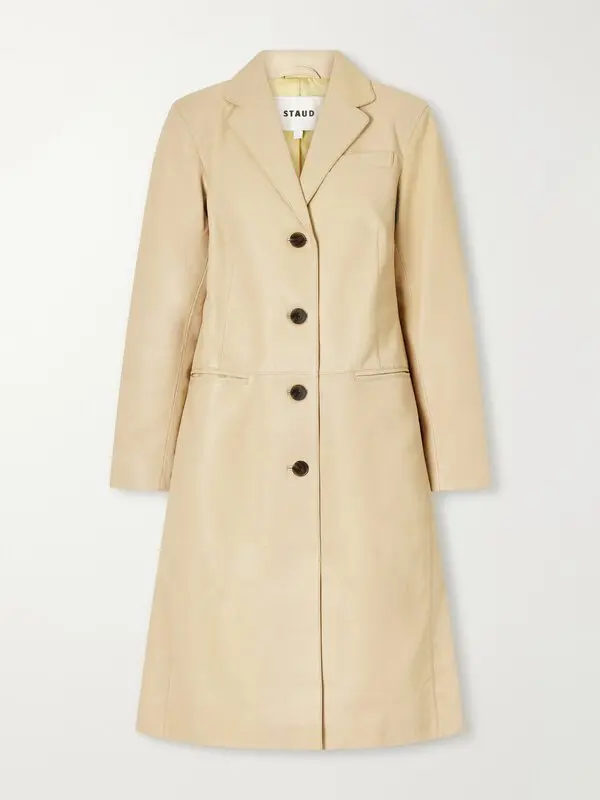 Staud Wyatt Leather Coat - Neutrals