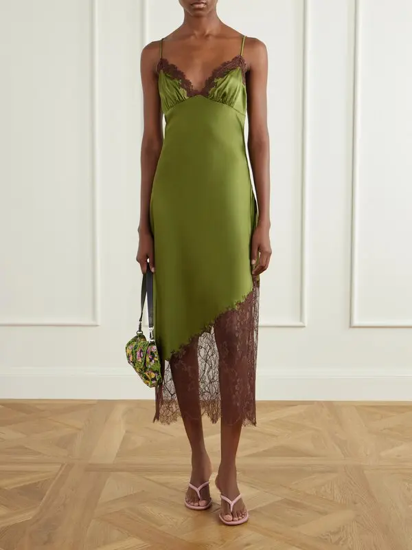 Staud Lara Lace-trimmed Silk-blend Midi Dress