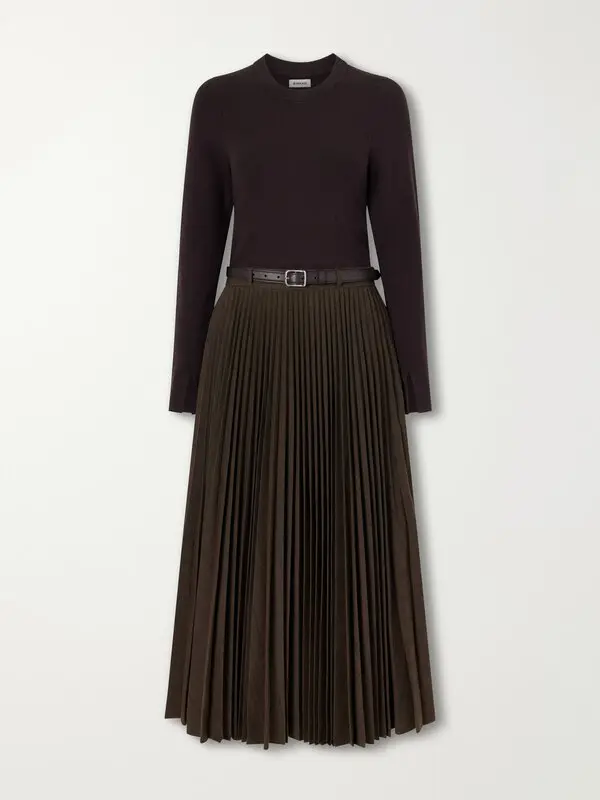 Simkhai Belted Pleated Woven Midi Dress