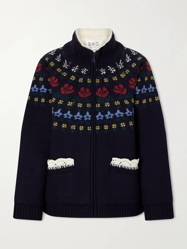 Sea Preston Crochet-trimmed Merino Wool-blend Jacket - Blue