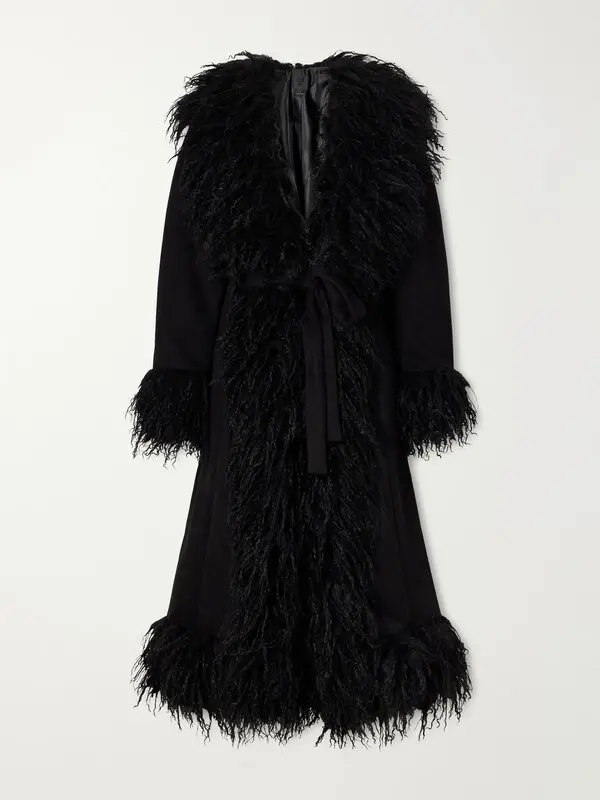 Anna Sui Belted Plush-trimmed Woven Coat