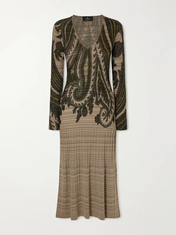 Etro Printed Ribbed-knit Midi Dress