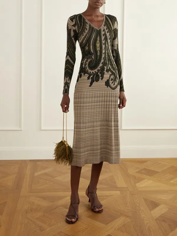 Etro Printed Ribbed-knit Midi Dress