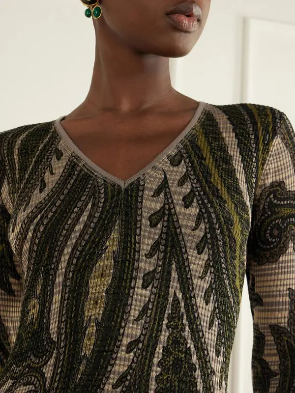 Etro Printed Ribbed-knit Midi Dress