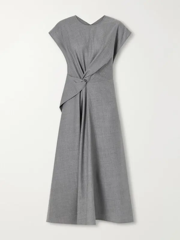 Victoria Beckham Aria Gathered Wool Midi Dress