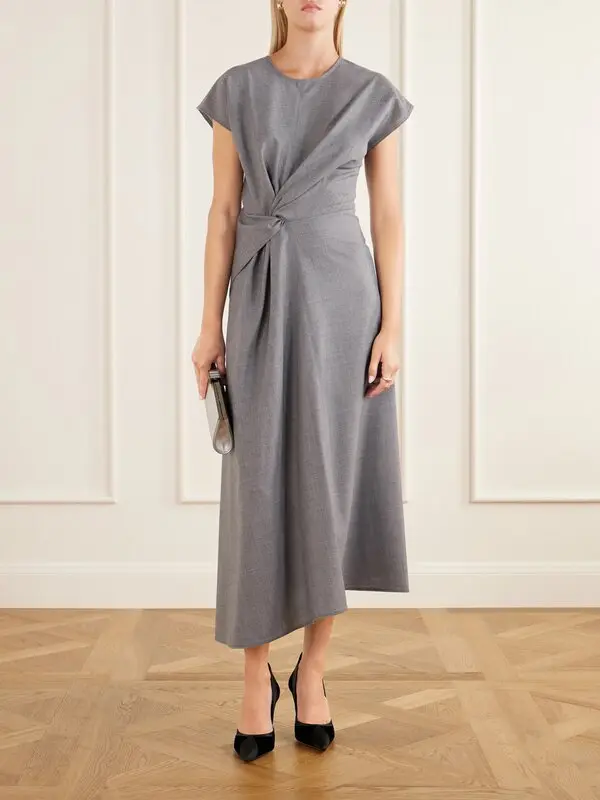 Victoria Beckham Aria Gathered Wool Midi Dress