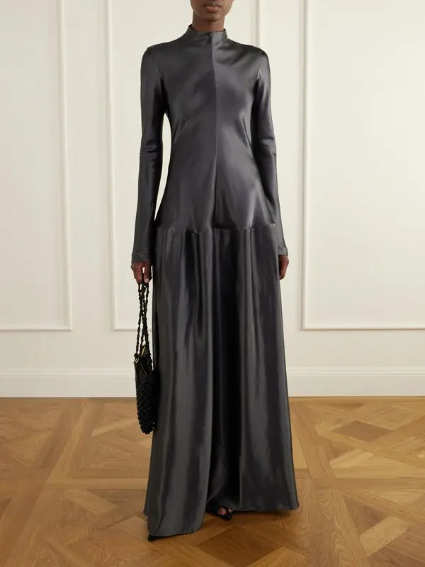 FFORME Mila Textured-satin Turtleneck Maxi Dress