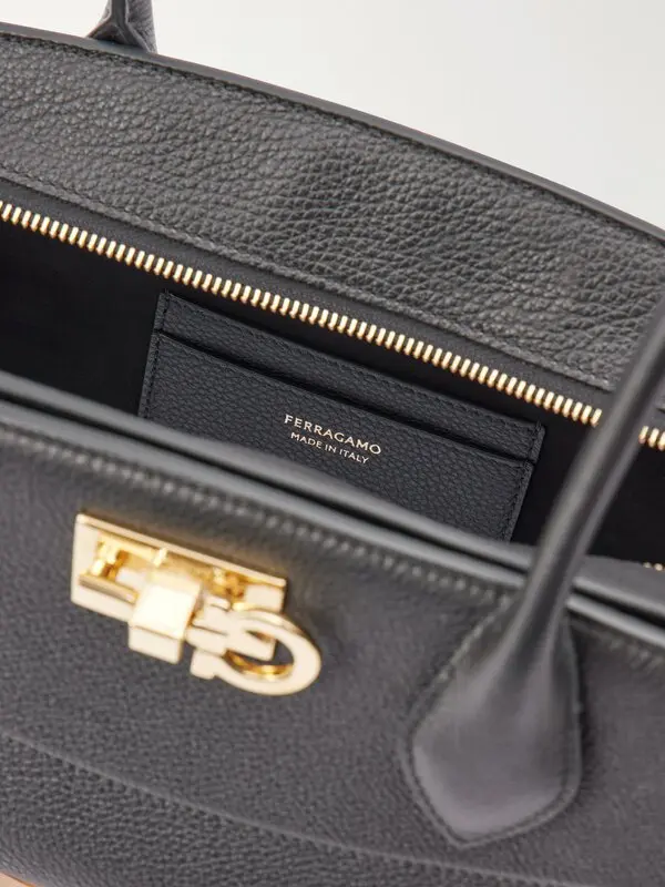 FERRAGAMO Studio East West Suede-trimmed Textured-leather Shoulder Bag