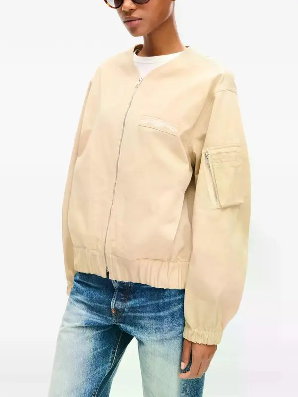 Kenzo Paris Emblem Collarless Bomber Jacket - Neutrals