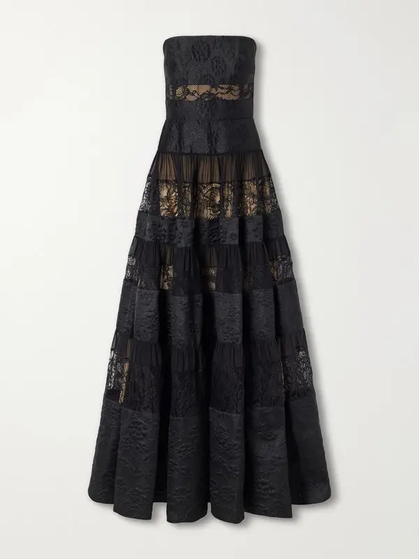 Elie Saab Strapless Lace-trimmed Chiffon Gown - Black