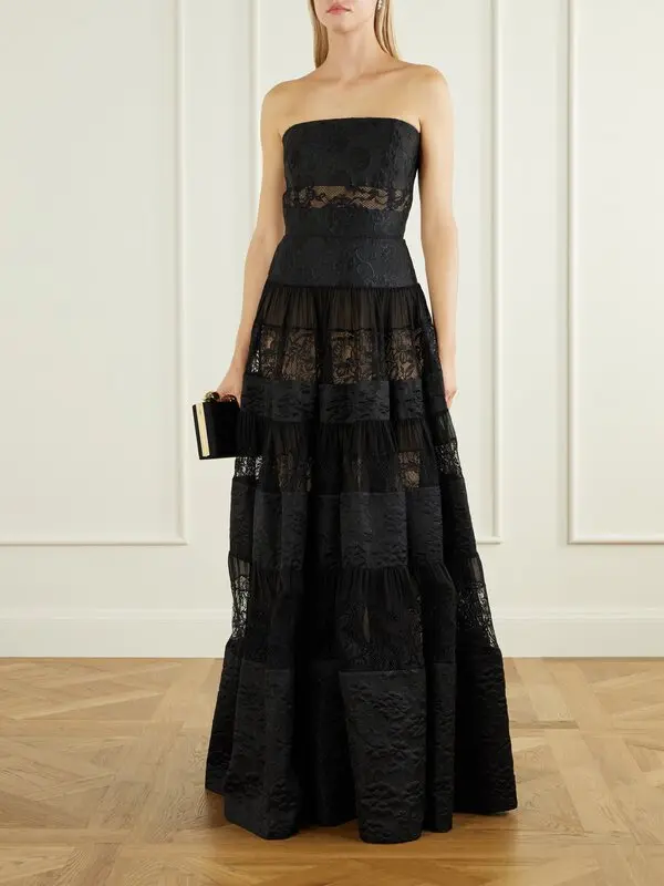 Elie Saab Strapless Lace-trimmed Chiffon Gown