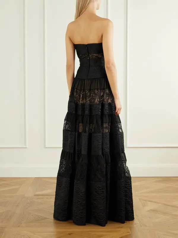 Elie Saab Strapless Lace-trimmed Chiffon Gown