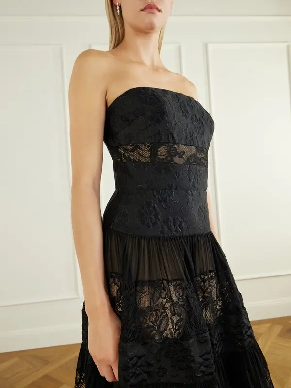 Elie Saab Strapless Lace-trimmed Chiffon Gown