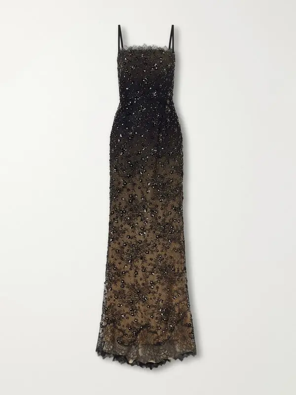 Elie Saab Sequins-embellished Lace Tulle Gown - Black