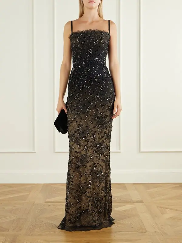 Elie Saab Sequins-embellished Lace Tulle Gown