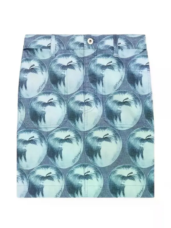 Kenzo Apple Pop Printed Straight Mini Denim Skirt - Blue