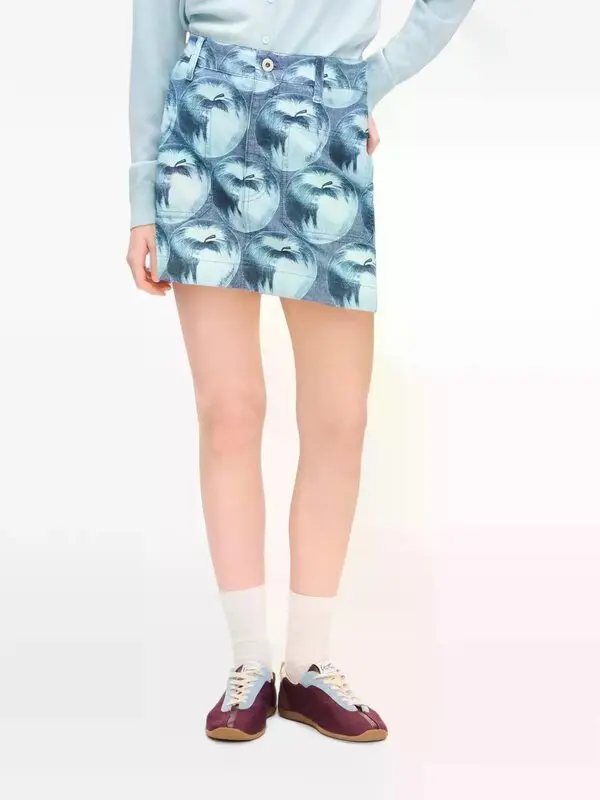 Kenzo Apple Pop Printed Straight Mini Denim Skirt