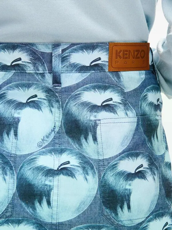 Kenzo Apple Pop Printed Straight Mini Denim Skirt