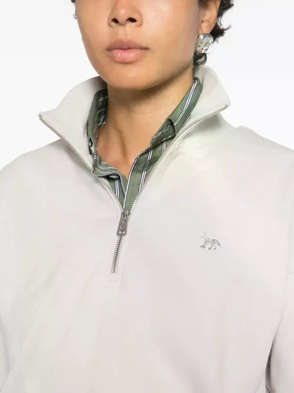 Maison Kitsuné Quarter-zip Fox-patch Sweatshirt - Grey