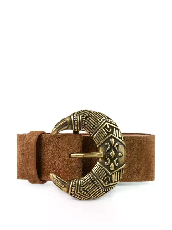 Ba&sh Engraved-buckle Suede Belt - Brown