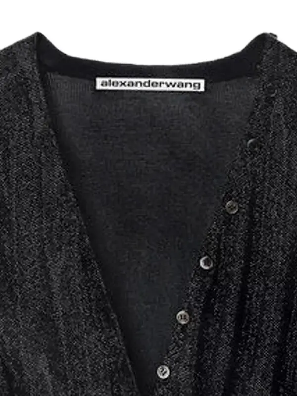 Alexander Wang Crystal Hotfix Knotted Deep V-neck Cardigan
