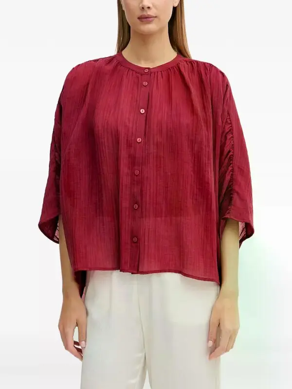 Sisley Gathered-detail Button-up Blouse - Red