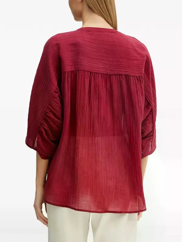 Sisley Gathered-detail Button-up Blouse - Red