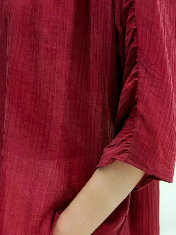 Sisley Gathered-detail Button-up Blouse - Red