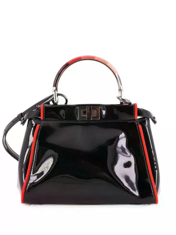Fendi Resin Handle Peekaboo Patent Mini Shoulder Bag