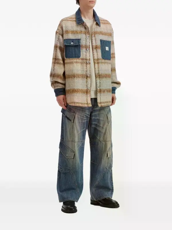 FIVE CM Check-pattern Denim-trim Shirt