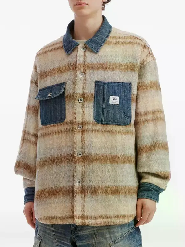FIVE CM Check-pattern Denim-trim Shirt