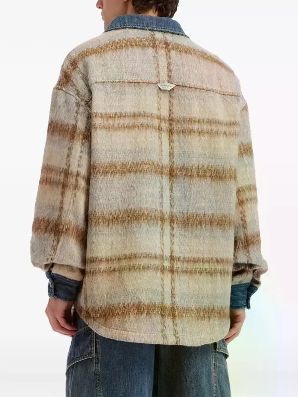 FIVE CM Check-pattern Denim-trim Shirt