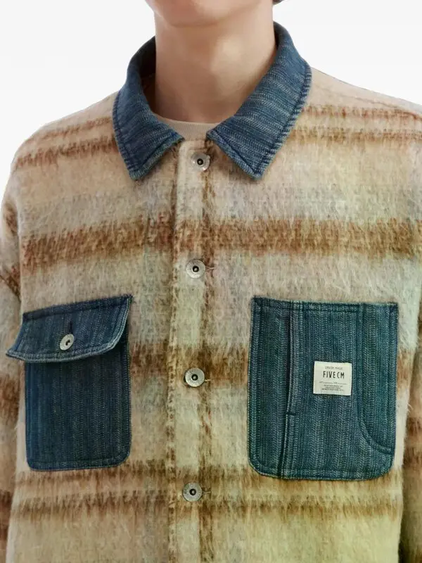 FIVE CM Check-pattern Denim-trim Shirt